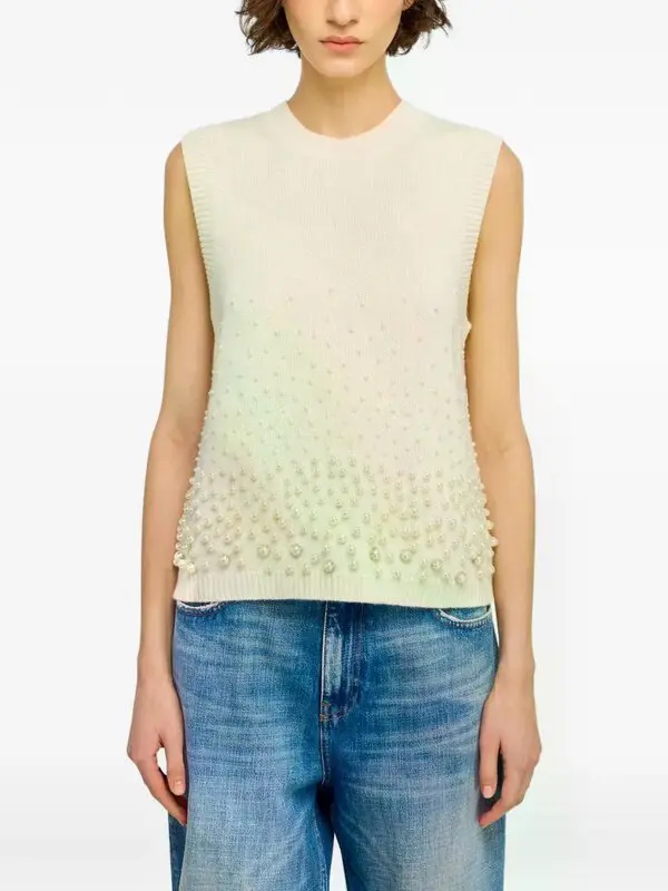 SEMICOUTURE Faux-pearl Embellished Knitted Waistcoat - Neutrals
