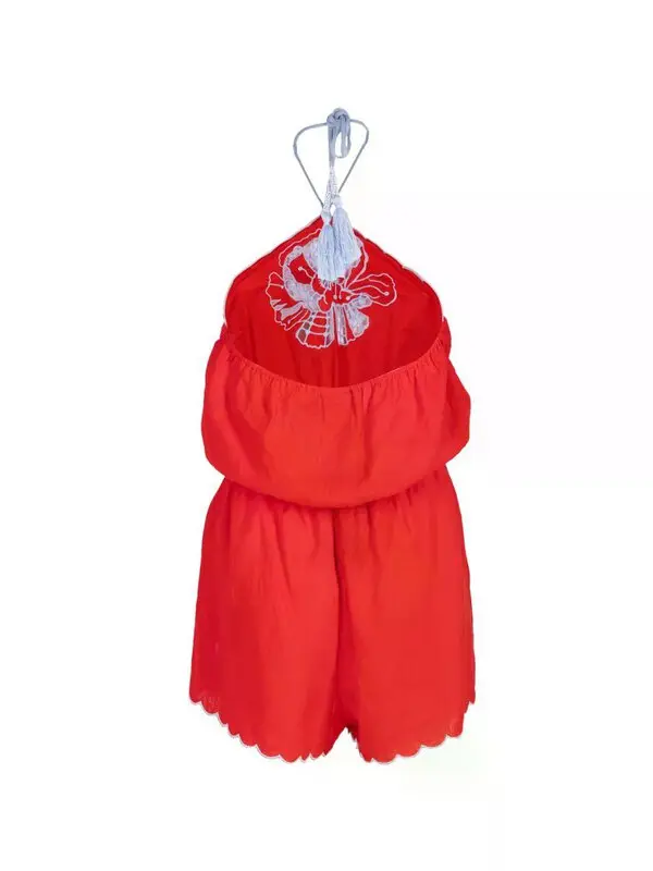 Farm Rio Floral-embroidered Halterneck Romper