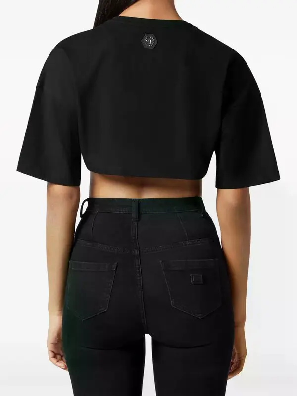Philipp Plein Crystal-embellished Cropped T-shirt - Black