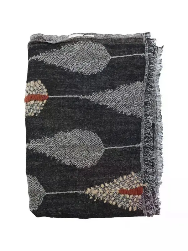 Altea Feather-pattern Frayed Scarf - Black