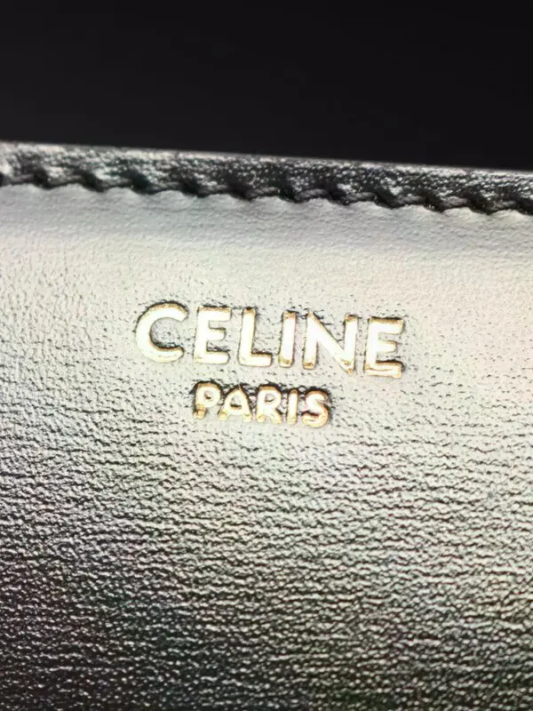 Celine Medium Shiny Calfskin Triomphe Folio Bag Satchel - Black