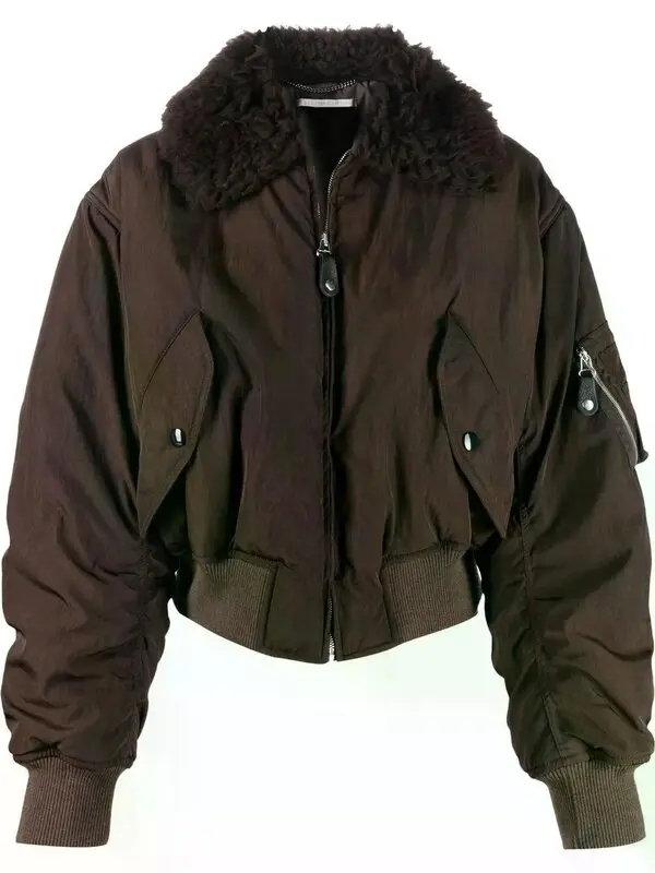Stella McCartney Faux-fur Collar Cropped Bomber Jacket - Brown