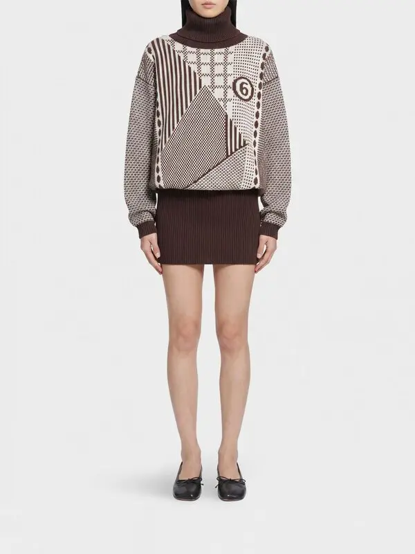 MAISON MARGIELA Jacquard Logo Wool-blend Knit Turtleneck Mini Dress