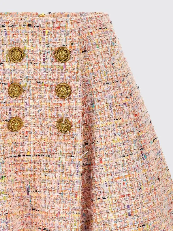 Balmain High-waisted Tweed Mini Skirt With Abstract Pattern And Frayed Hem
