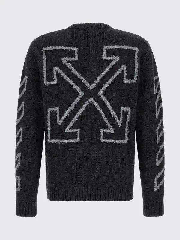 Off-White Crew Neck Jumper With Diagonal Stripe Detail