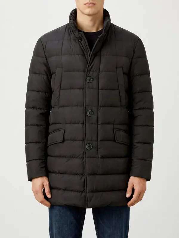 Herno Long Quilted Nylon Puffer Coat With High Neck And Button Closure - Black