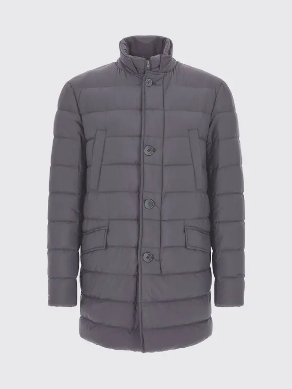Herno Long Quilted Nylon Puffer Coat With High Neck And Button Closure - Grey