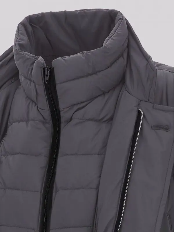 Herno Long Quilted Nylon Puffer Coat With High Neck And Button Closure - Grey