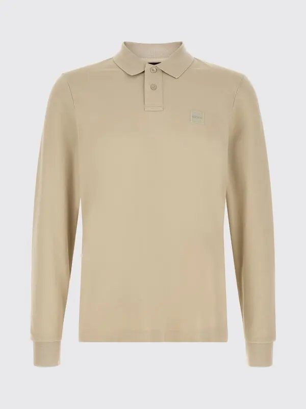 BOSS Long-sleeved Slim Fit Cotton Polo Shirt With Applied Logo
