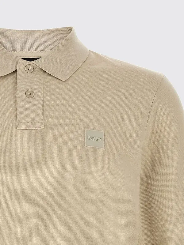 BOSS Long-sleeved Slim Fit Cotton Polo Shirt With Applied Logo
