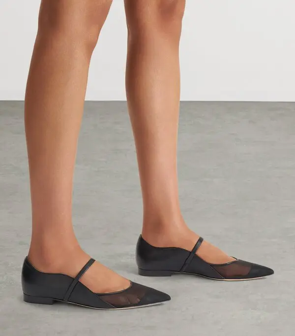 MALONE SOULIERS Leather And Mesh Maureen Arc Flats - Black