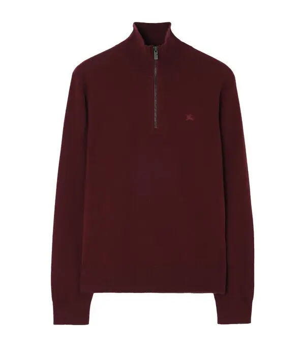 Burberry Cashmere-blend Quarter-zip Slim Sweater - Red