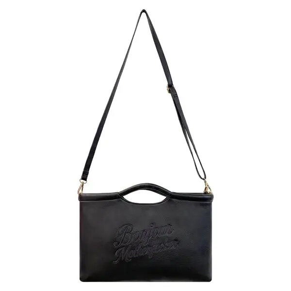 LILLY LOVES Bonjour Motherfucker Vegan Leather Clutch - Black