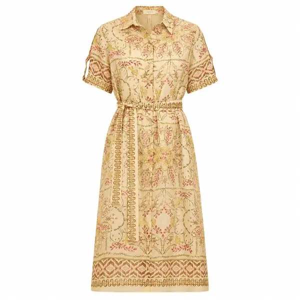 EXQUISE Gold / Yellow Abbey Short Sleeve Printed Midi Dress Multi Color - Gold/yellow