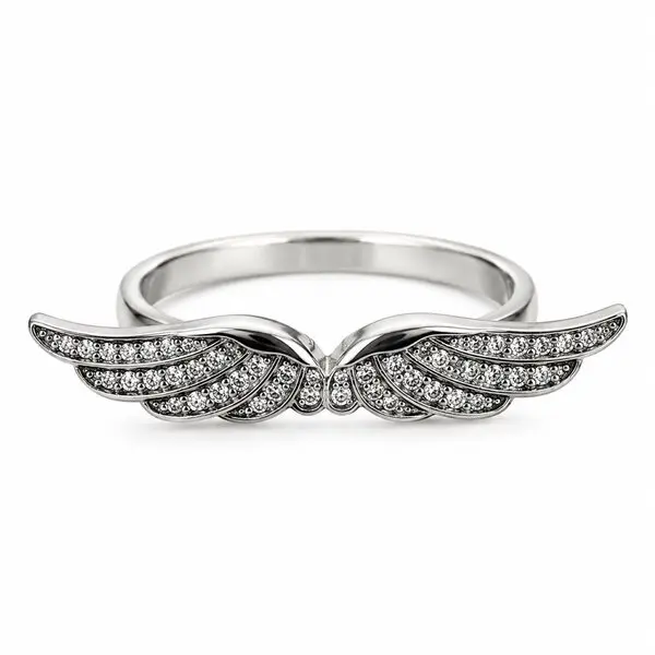 BELLUS DOMINA Sterling Angel Wings Ring - Silver
