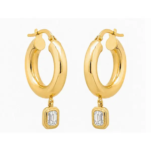 ARTISAN Gold / White 14k Yellow Gold Baguette Diamond Drop Hoop Earrings - Gold/white