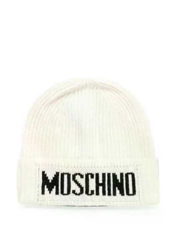 Moschino Logo-intarsia Ribbed-knit Beanie Hat - Neutrals