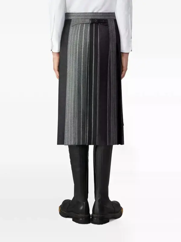 Thom Browne Flannel Banker-stripe Pleated Skirt