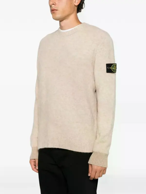 Stone Island Logo Patch Crew Neck Sweater - Neutrals