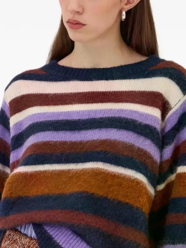 OTTOD'AME Striped Brushed Finish Crew Neck Long Sleeve Sweater