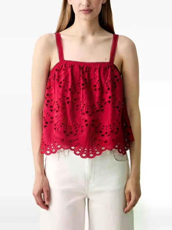 HOSS INTROPIA Broderie-anglaise Scalloped-hem Top - Red