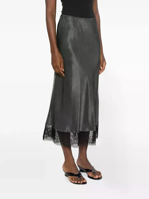 VIRGINIA BIZZI Lace-trim Satin Midi Skirt