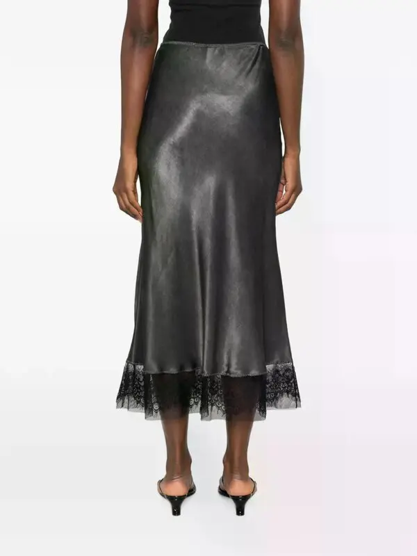 VIRGINIA BIZZI Lace-trim Satin Midi Skirt