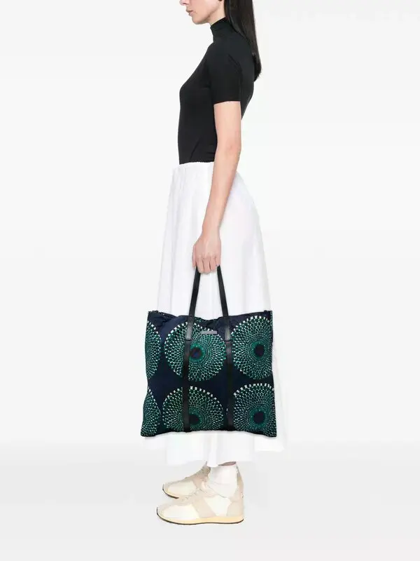 Burberry 2012-2026 Leather Trimmed Prorsum Printed Nylon Tote Bag - Blue