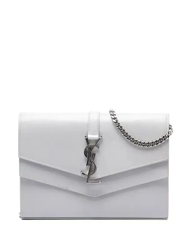 Saint Laurent Leather Monogram Sulpice Wallet On Chain Crossbody Bag - Grey