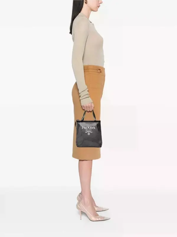 Prada Small Sequined Mesh Logo Open Tote Bag