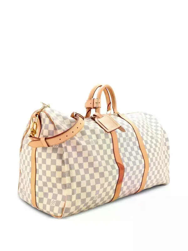 LOUIS VUITTON Keepall Bandouliere Damier 55 Travel Bag - White