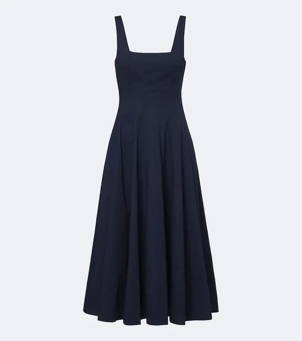 Staud Wells Cotton Poplin Midi Dress - Blue