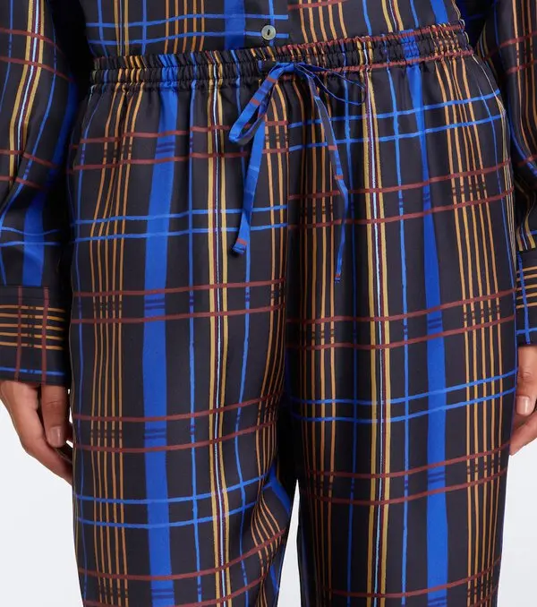 Asceno Aurelia Plaid Silk Twill Wide-leg Pants
