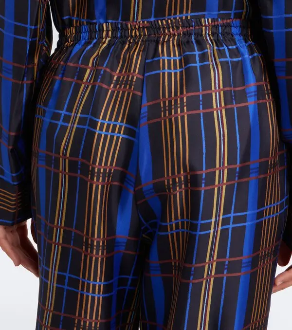 Asceno Aurelia Plaid Silk Twill Wide-leg Pants
