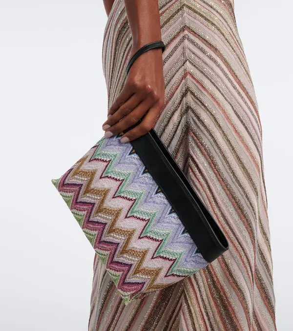 Missoni Zigzag Leather-trimmed Lame Pouch