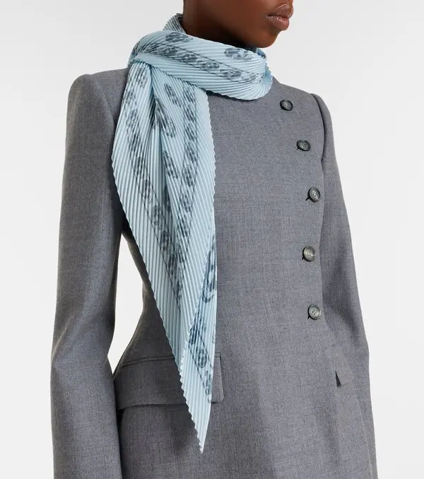 Alexander McQueen Skull Pleated Silk Scarf