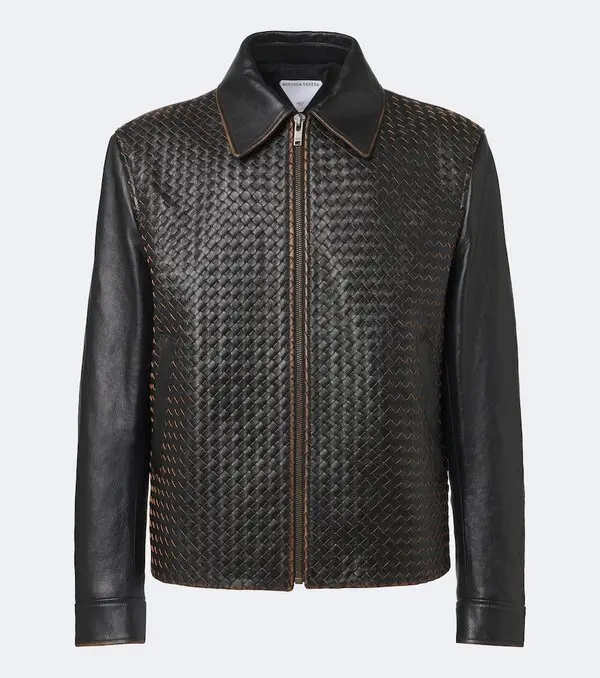 Bottega Veneta Intrecciato Leather Jacket - Black