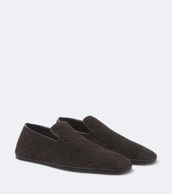 Bottega Veneta Palazzo Intrecciato Suede Slip-on Shoes - Brown