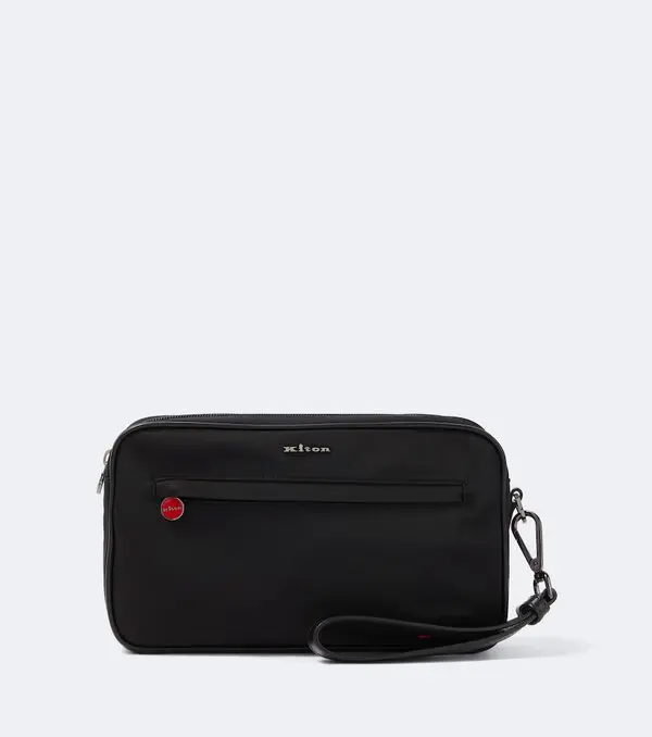 Kiton Leather-trimmed Toiletry Bag - Black