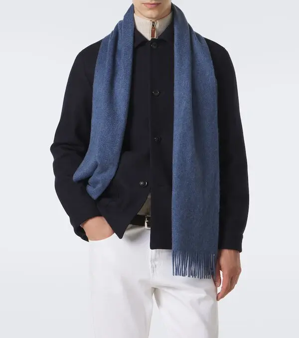 Zegna Fringed Cashmere Scarf - Blue
