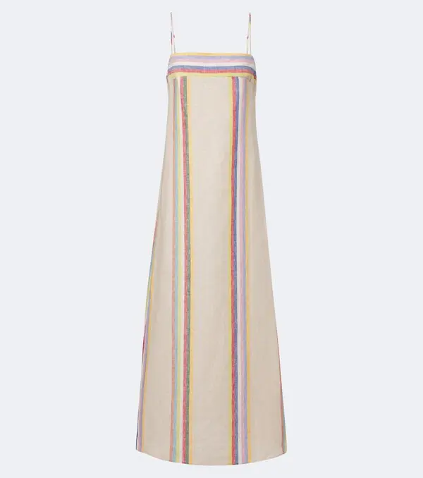 Staud Laura Striped Linen Maxi Dress - Multicoloured