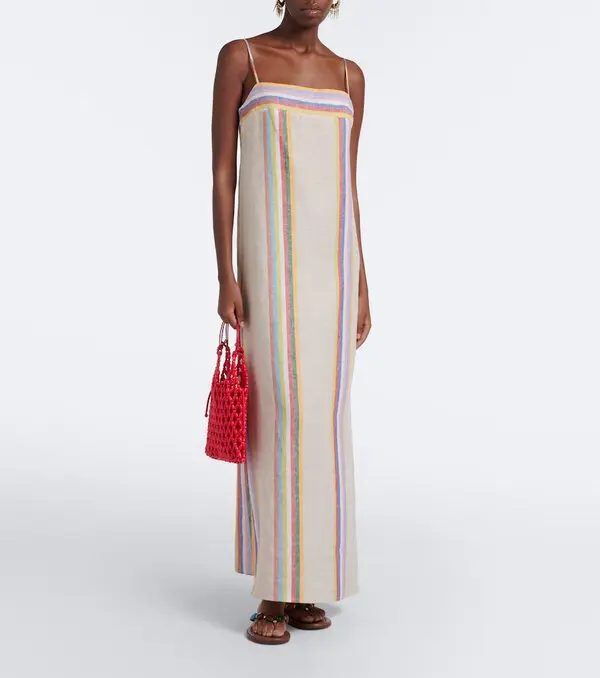 Staud Laura Striped Linen Maxi Dress
