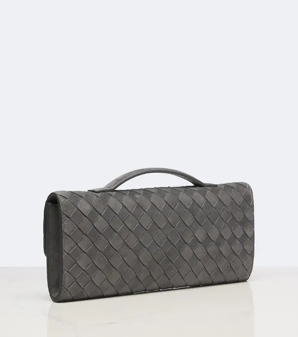 Bottega Veneta Andiamo Intrecciato Suede Clutch - Grey