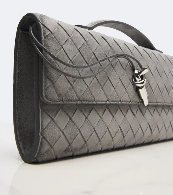 Bottega Veneta Andiamo Intrecciato Suede Clutch - Grey