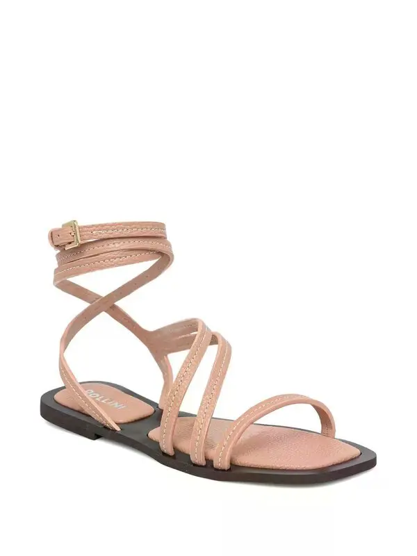 POLLINI Blush Beige Pebbled Leather Wrap-around Ankle Strap Sandals - Neutrals