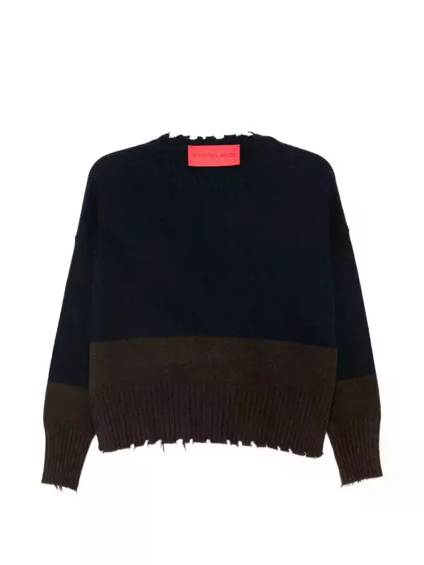 VIRGINIA BIZZI Colour-block Distressed-effect Sweater - Blue