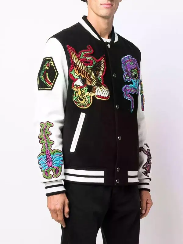 Philipp Plein Tattoo Patches Leather Bomber Jacket