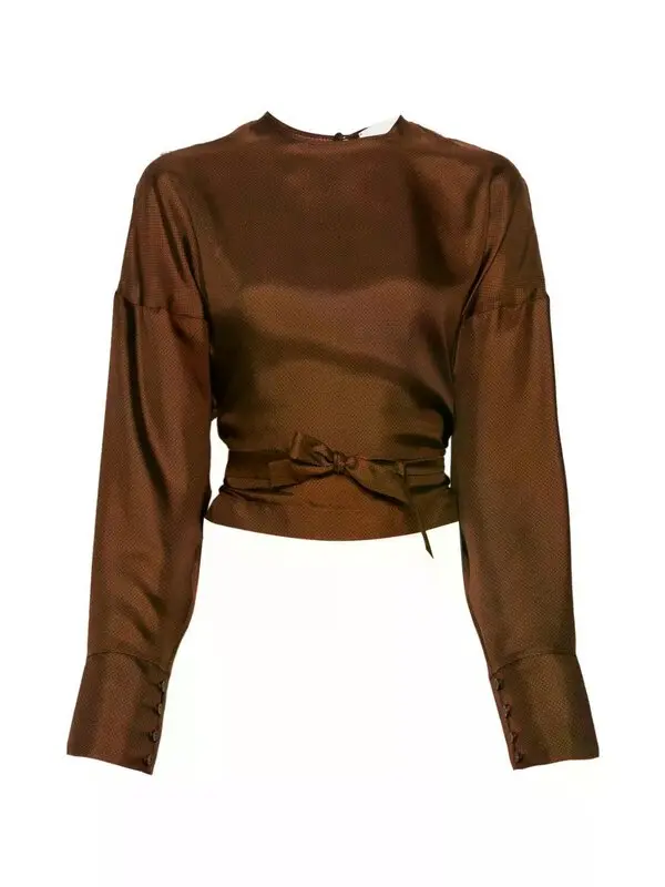 CO.GO Satin-finish Tie-waist Top - Brown