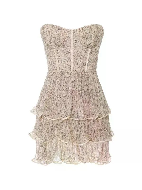 Elisabetta Franchi Crepon Mini Dress With Micro-polka Dot Print - Neutrals