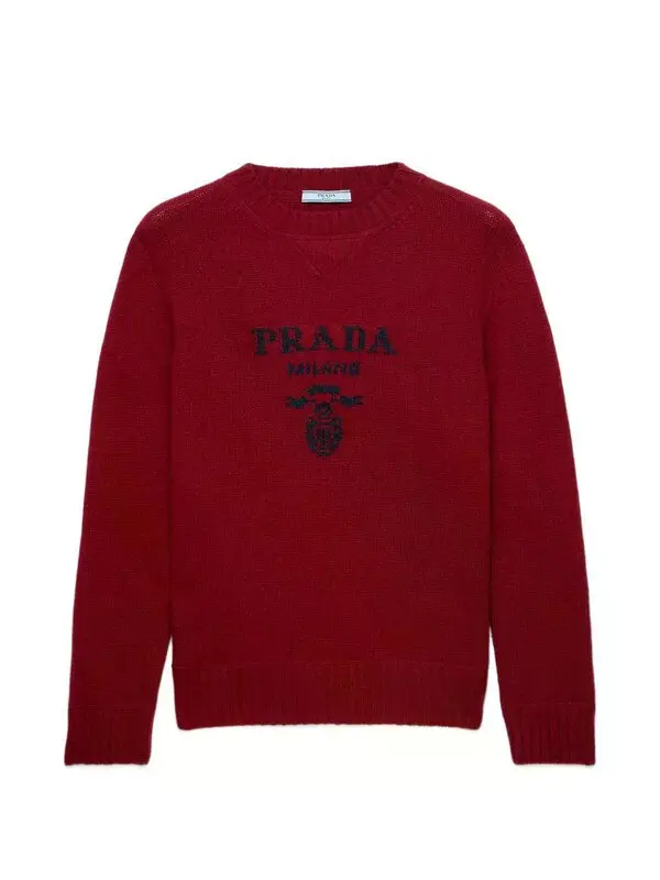 Prada Cashmere And Wool Logo Crew-neck Sweater - Red